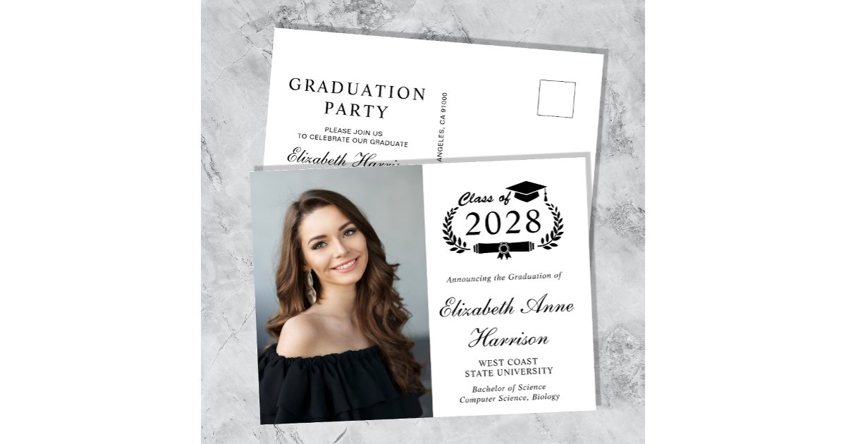 Elegant Photo College Graduation Party Invitation Postcard | Zazzle
