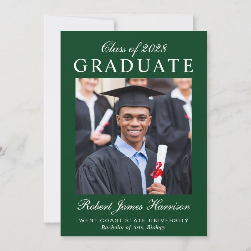 Elegant Photo College Green Graduation Announcement | Zazzle