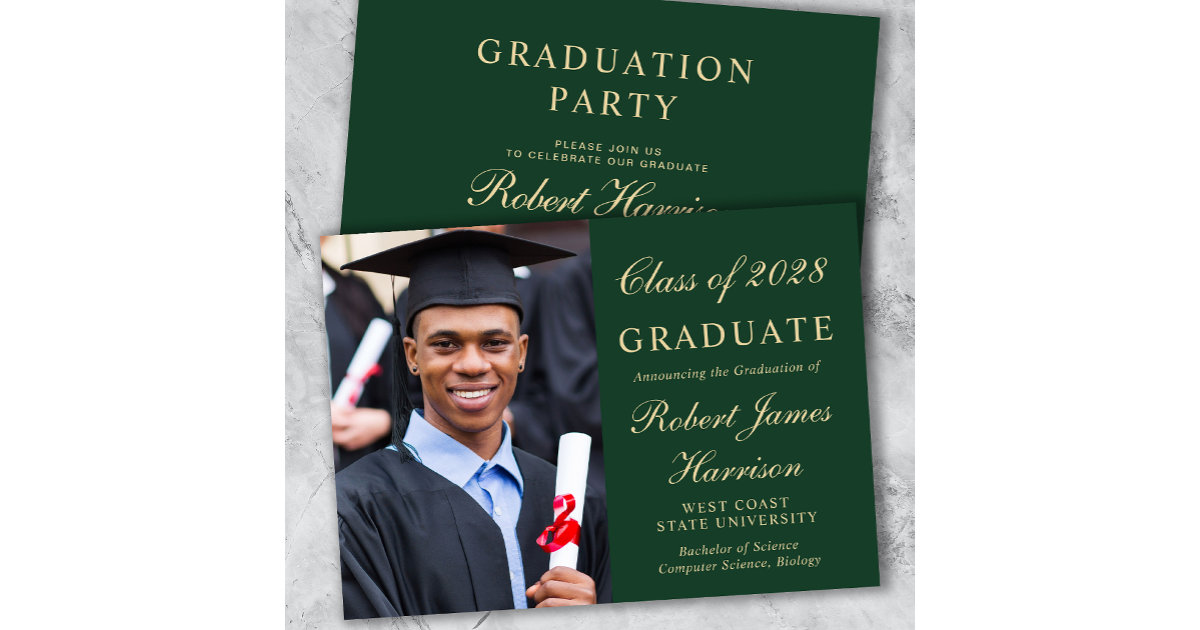 Elegant Photo College Green Graduation Party Invitation | Zazzle