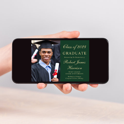 Elegant Photo College Green Graduation Party Invitation | Zazzle