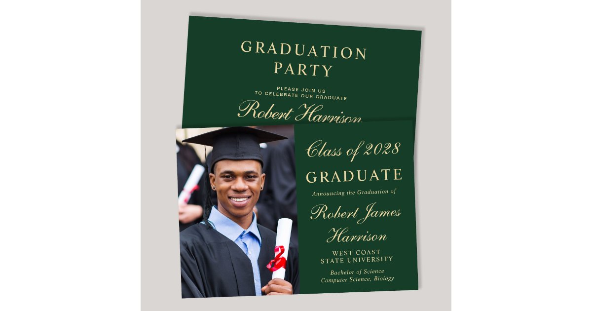Elegant Photo College Green Graduation Party Invitation | Zazzle
