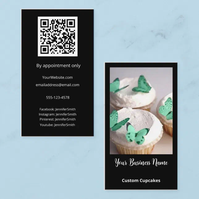 Elegant Photo Custom Cupcake Bakery Custom QR Code Business Card | Zazzle