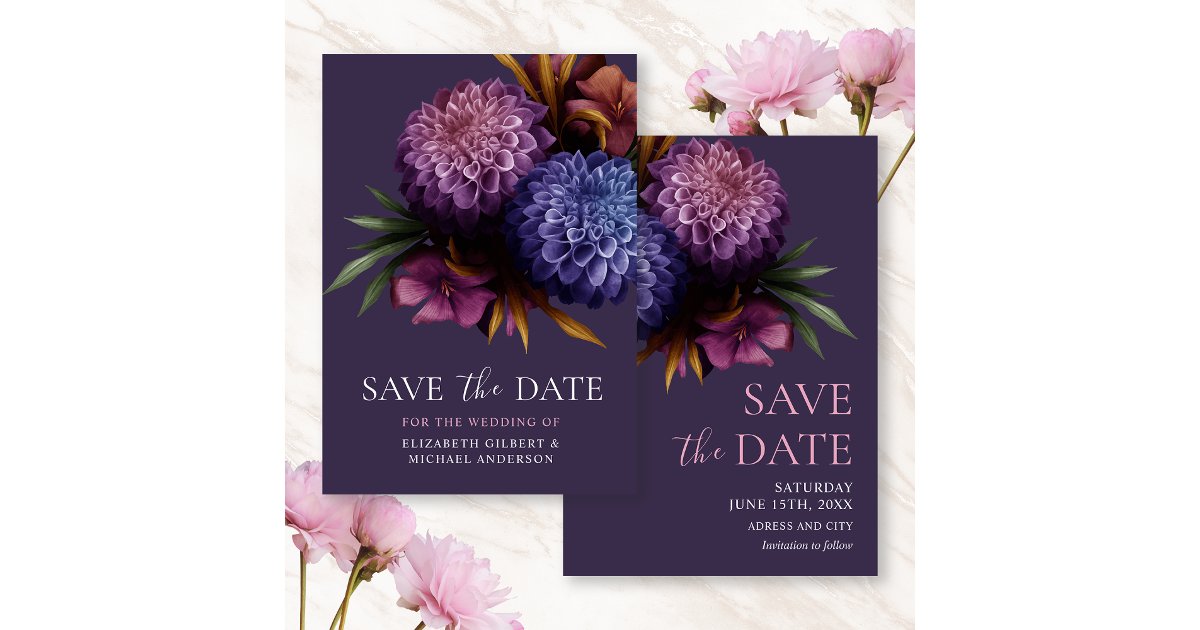 Elegant Photo Dahlia Wedding Save the Dates Invitation | Zazzle