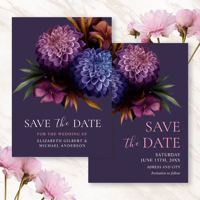 Elegant Photo Dahlia Wedding Save the Dates Invitation | Zazzle
