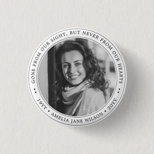 Elegant Photo Funeral Memorial In Loving Memory Button | Zazzle