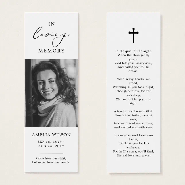 Elegant Photo Funeral Memorial Poem Bookmark Card | Zazzle