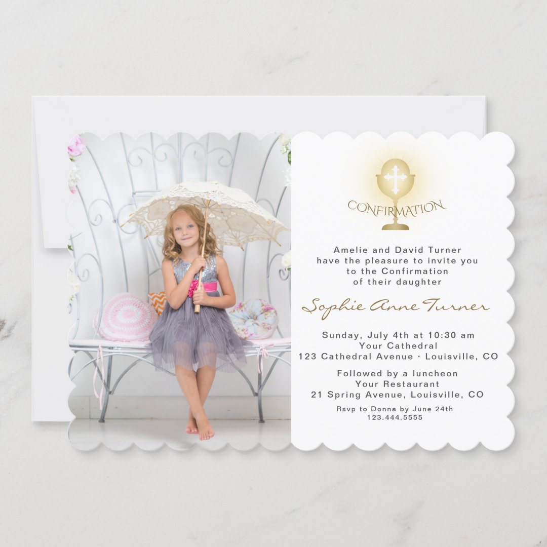 Elegant Photo Girl Gold Chalice Girl Confirmation Invitation | Zazzle