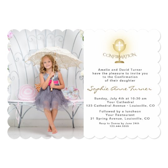 Elegant Photo Girl Gold Chalice Girl Confirmation Invitation | Zazzle.com