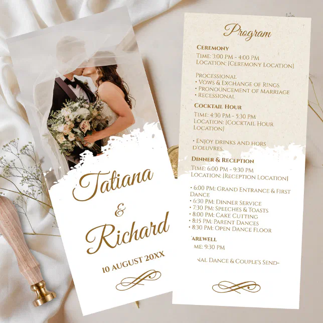 Elegant Photo & Gold Script Wedding Program | Zazzle