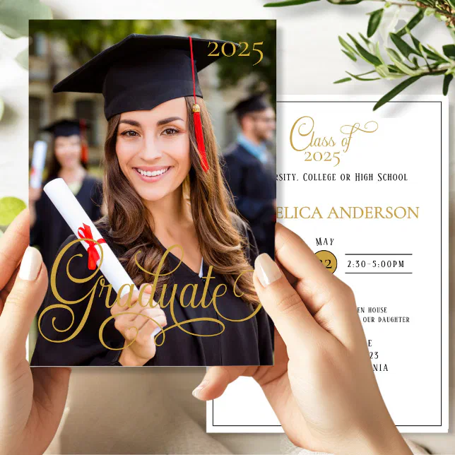 Elegant Photo Graduate Script Invitation | Zazzle
