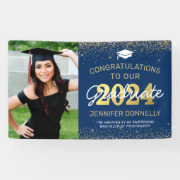 Elegant Photo Graduation Blue & Gold Banner | Zazzle