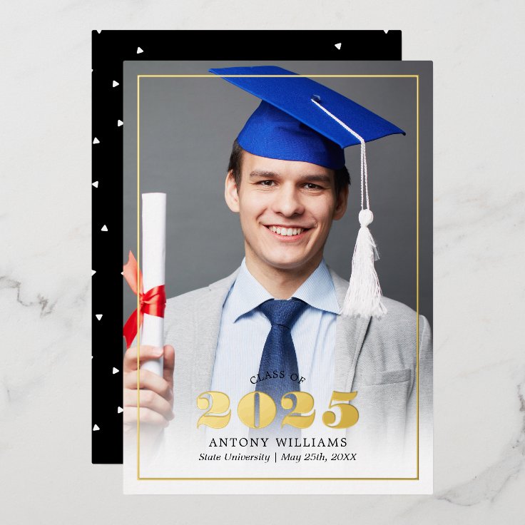 Elegant Photo Graduation Foil Invitation | Zazzle