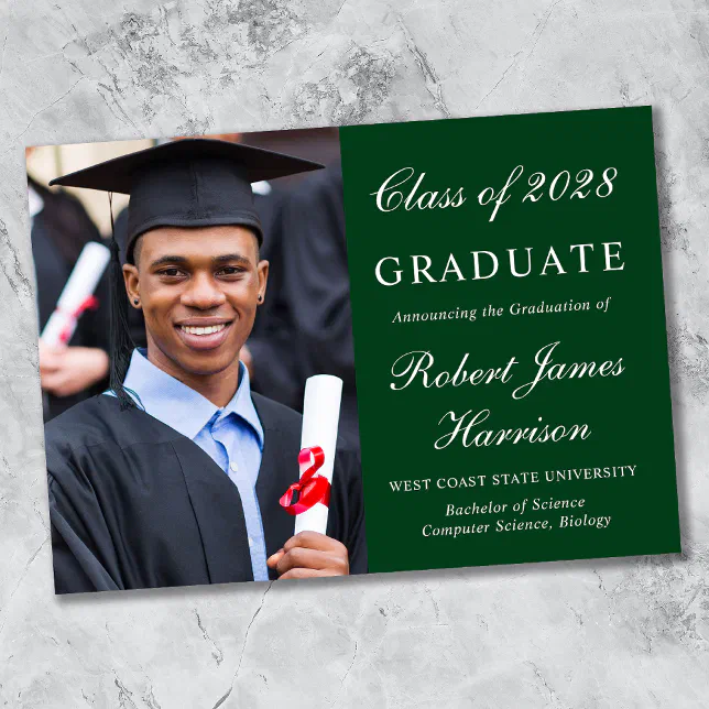 Elegant Photo Green College Graduation Announcement | Zazzle