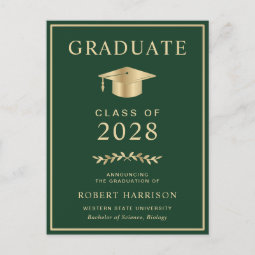 Elegant Photo Green College Graduation Party Invitation Postcard | Zazzle