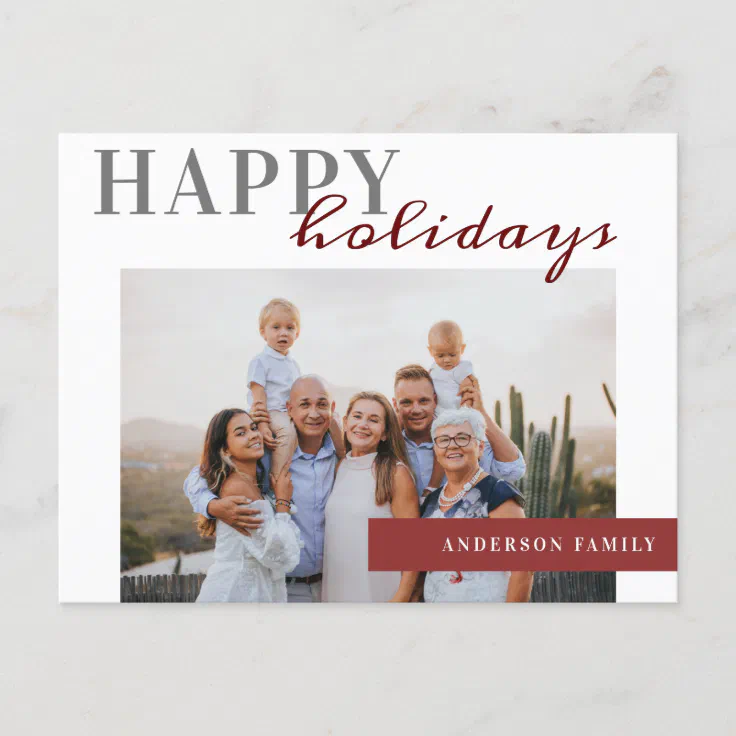 Elegant Photo Happy Holidays Family Postcard | Zazzle