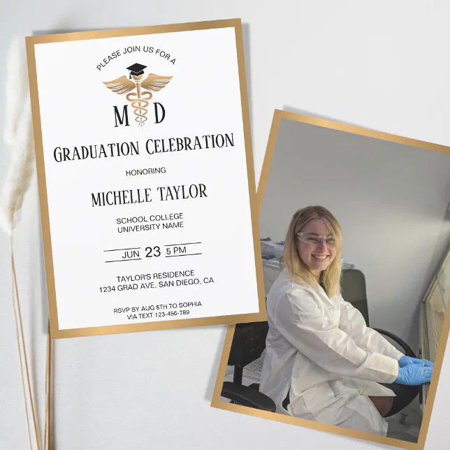 Elegant Photo MD Doctor of Medicine Graduation Invitation | Zazzle