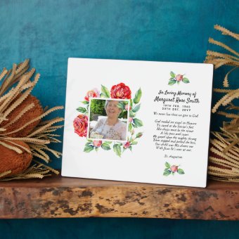 Elegant Photo Memorial Celebration of Life Roses Plaque | Zazzle