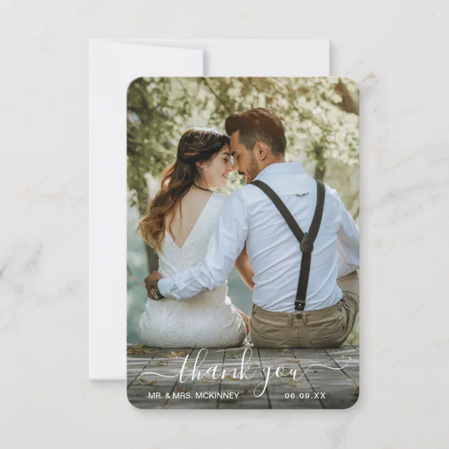 Elegant Photo Modern Simple Wedding Thank You Card | Zazzle