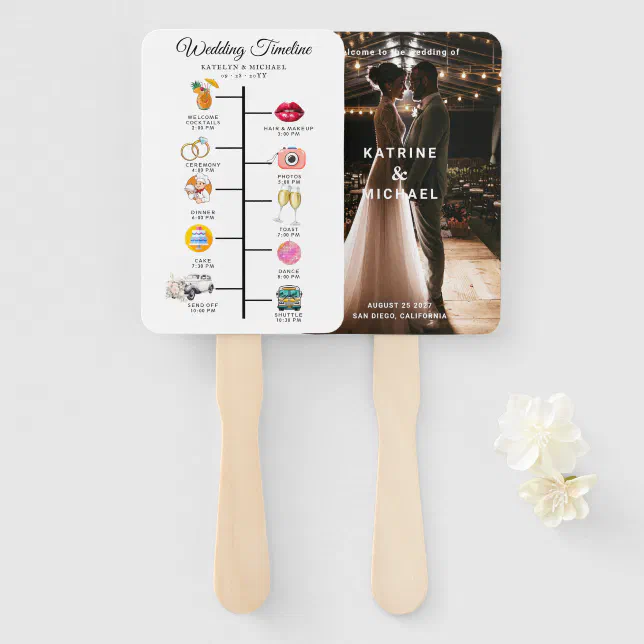 Elegant Photo Modern Wedding Program Hand Fan | Zazzle