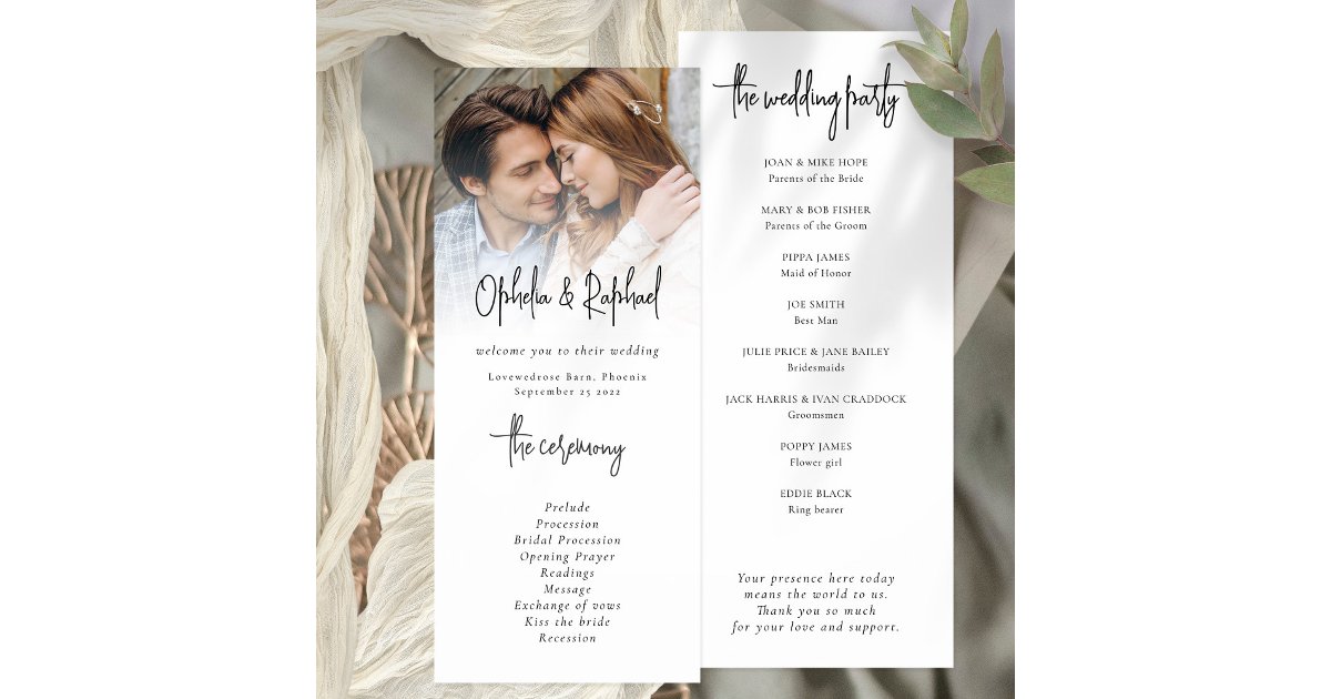 Elegant Photo Overlay Script Wedding Program | Zazzle