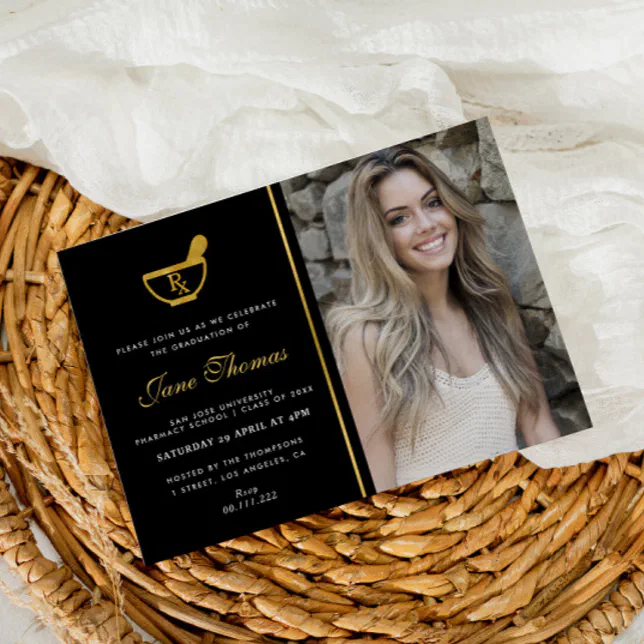 Elegant photo pharmacy graduation party invitation | Zazzle