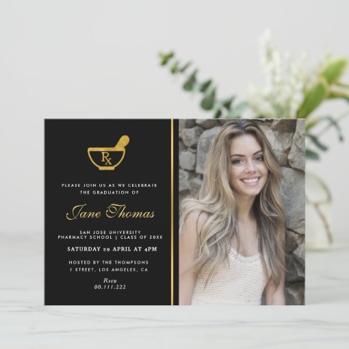 Elegant photo pharmacy graduation party invitation | Zazzle