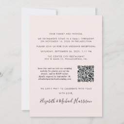 Elegant Photo QR Code Pink Wedding Reception Invitation | Zazzle