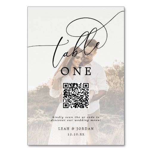 Elegant Photo QR Code Wedding Menu Table Number | Zazzle