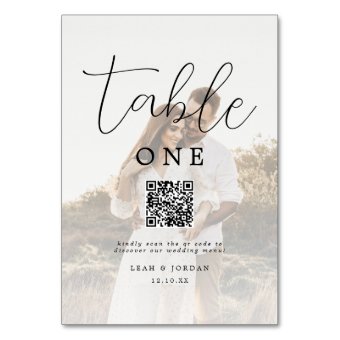 Elegant Photo QR Code Wedding Menu Table Number | Zazzle