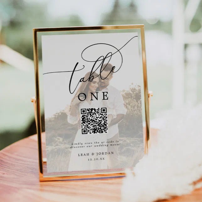 Elegant Photo QR Code Wedding Menu Table Number | Zazzle