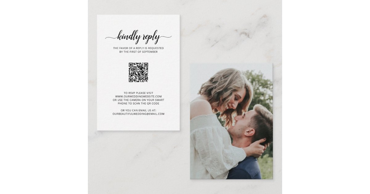 Elegant Photo QR Code Wedding Mini RSVP Card | Zazzle