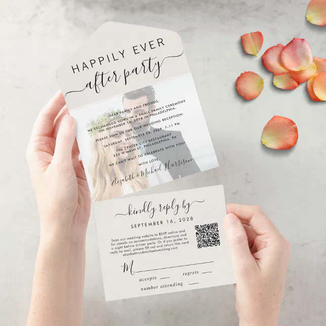 Elegant Photo QR Code Wedding Reception All In One Invitation | Zazzle