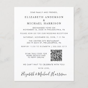 Elegant Photo QR Code Wedding Reception Invitation | Zazzle