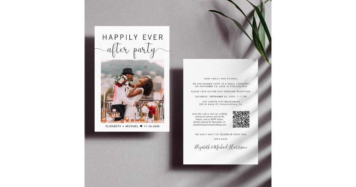 Elegant Photo QR Code Wedding Reception Invitation | Zazzle