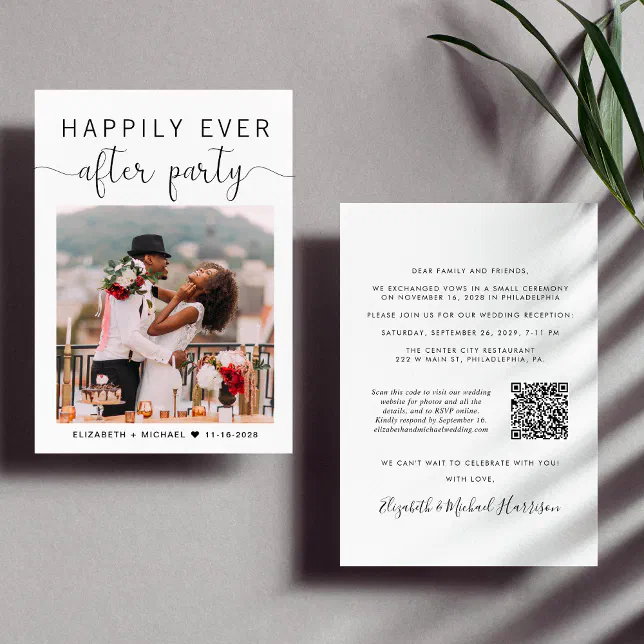 Elegant Photo QR Code Wedding Reception Invitation | Zazzle