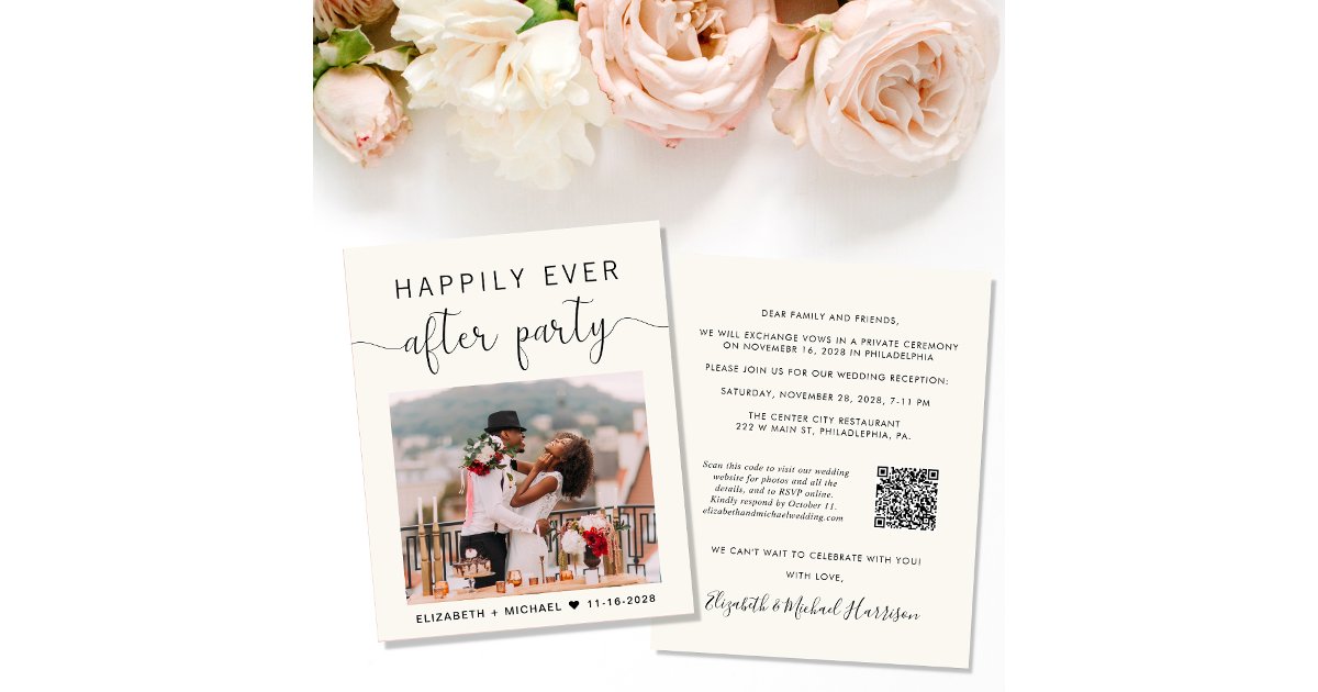 Elegant Photo QR Code Wedding Reception Invitation | Zazzle