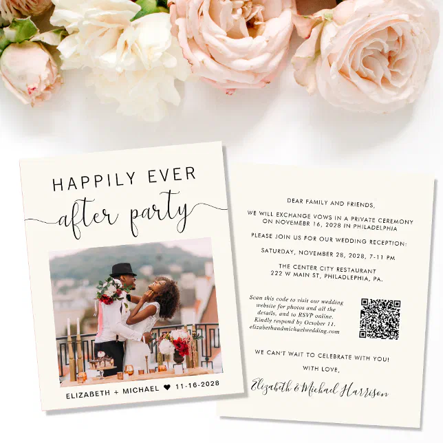 Elegant Photo QR Code Wedding Reception Invitation | Zazzle