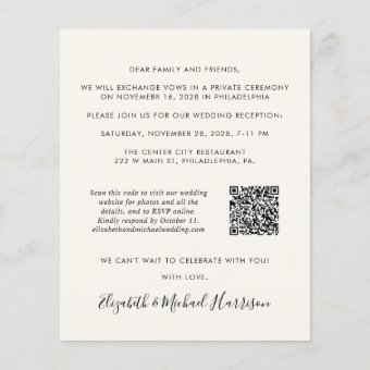 Elegant Photo QR Code Wedding Reception Invitation | Zazzle
