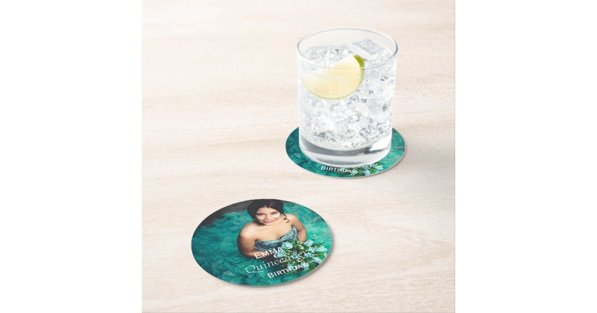 Elegant Photo Quinceañera Birthday Party Custom Round Paper Coaster ...