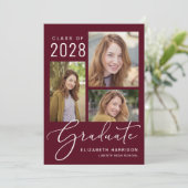 Elegant Photo Script Burgundy Graduation Party Invitation | Zazzle