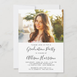 Elegant Photo Script Overlay Graduation Party Invitation | Zazzle
