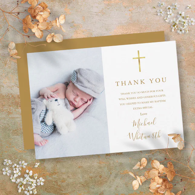 Elegant Photo Signature Script Baptism Thank You Card | Zazzle