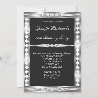 Elegant Photo Silver Glam Diamond Black Birthday 2 Invitation | Zazzle