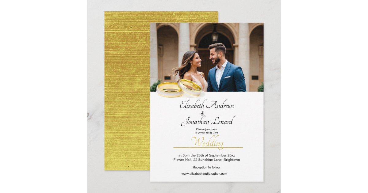 Elegant Photo Simple Gold Color Wedding Invite | Zazzle