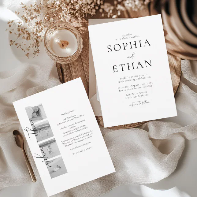 Elegant Photo Strip All in One Wedding Invitation | Zazzle
