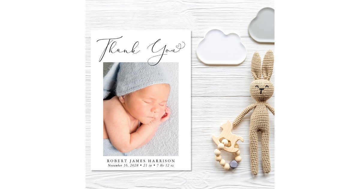 Elegant Photo Thank You Birth Announcement | Zazzle