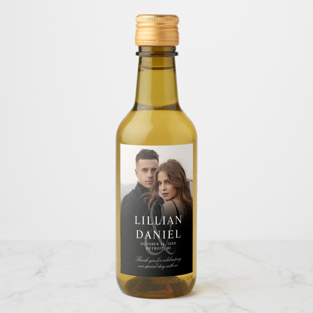 Elegant Photo Wedding Mini Wine Label | Zazzle