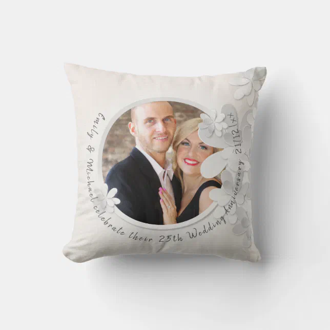 Elegant PHOTO Wedding or Anniversary Pillow Custom | Zazzle