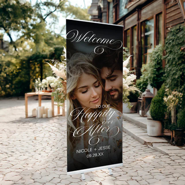 Elegant Photo Wedding Retractable Banner | Zazzle