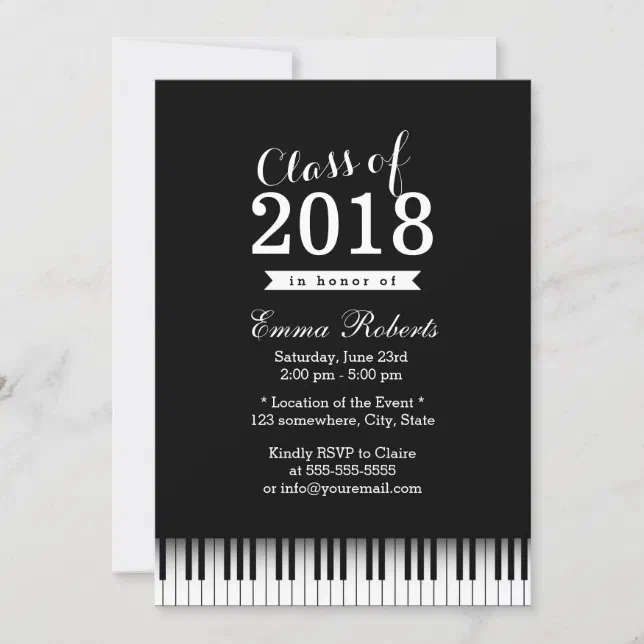 Elegant Piano Keys Music School Graduation Party Invitation | Zazzle